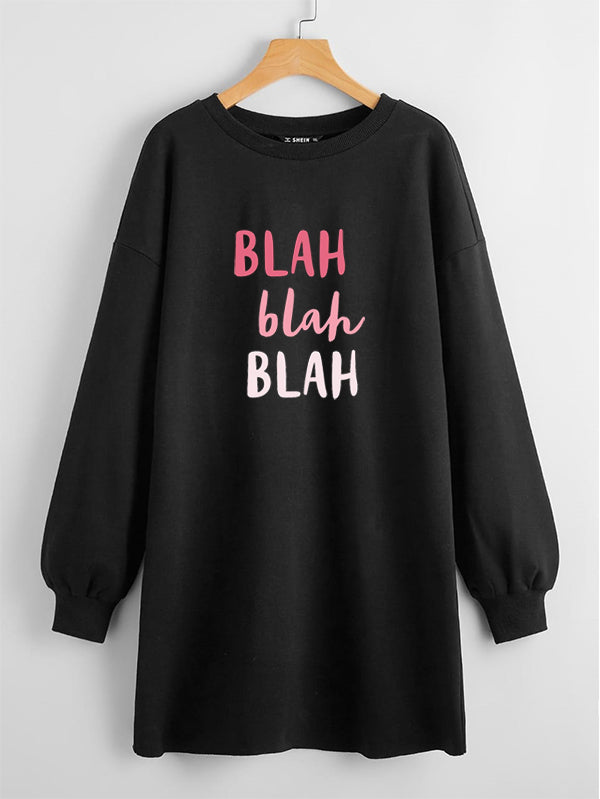 LONG LENGTH SWEATSHIRT BLACK BLAH BLAH BLAH – madysclothing